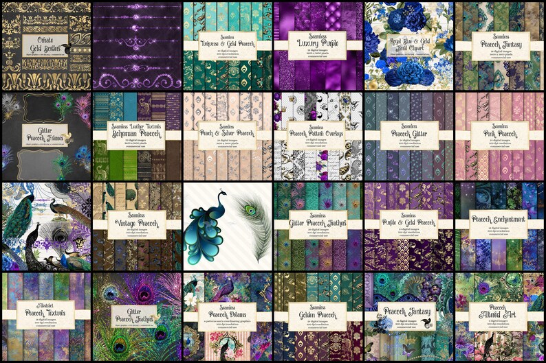 Peacock Graphics Bundle Discount Clipart and Digital Paper | Etsy