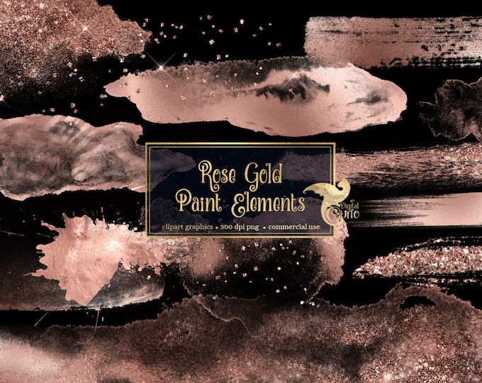 Rose Gold Paint Elements With Brush Strokes and Watercolour - Etsy