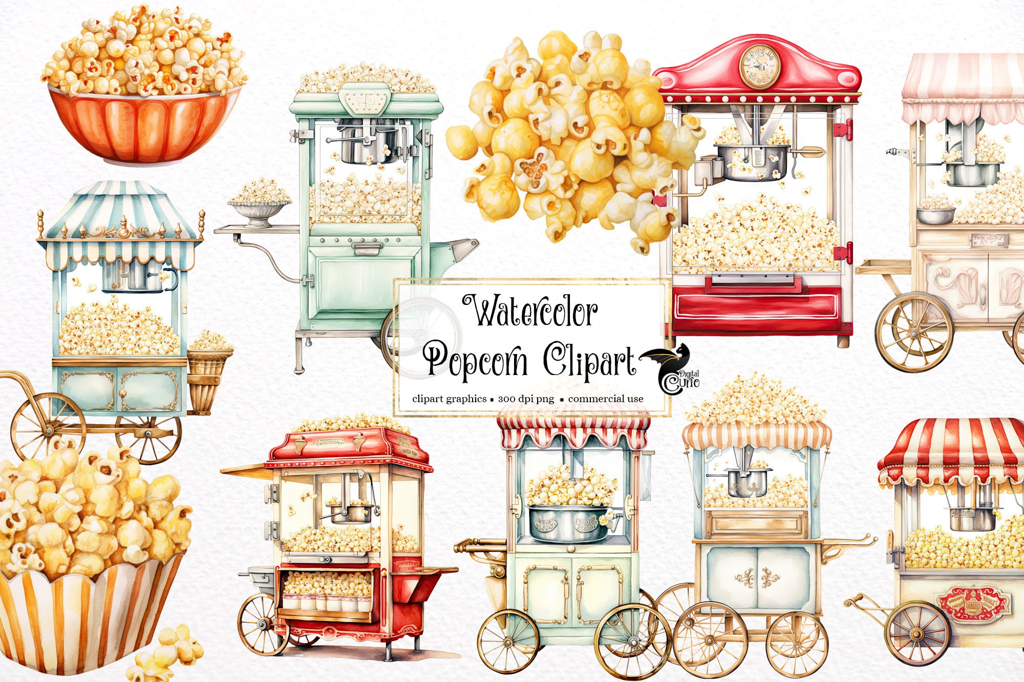 Watercolor Popcorn Clipart – Movie Night Graphics (digital PNG) - Etsy
