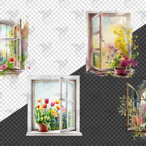 Watercolor Spring Windows Clipart - Flower Windows PNG Format Instant ...