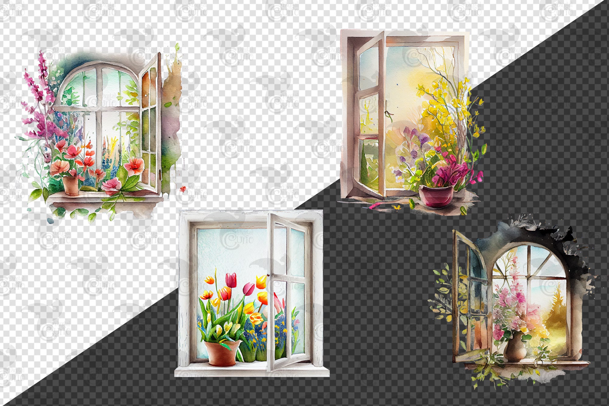 Watercolor Spring Windows Clipart Flower Windows PNG Format - Etsy UK