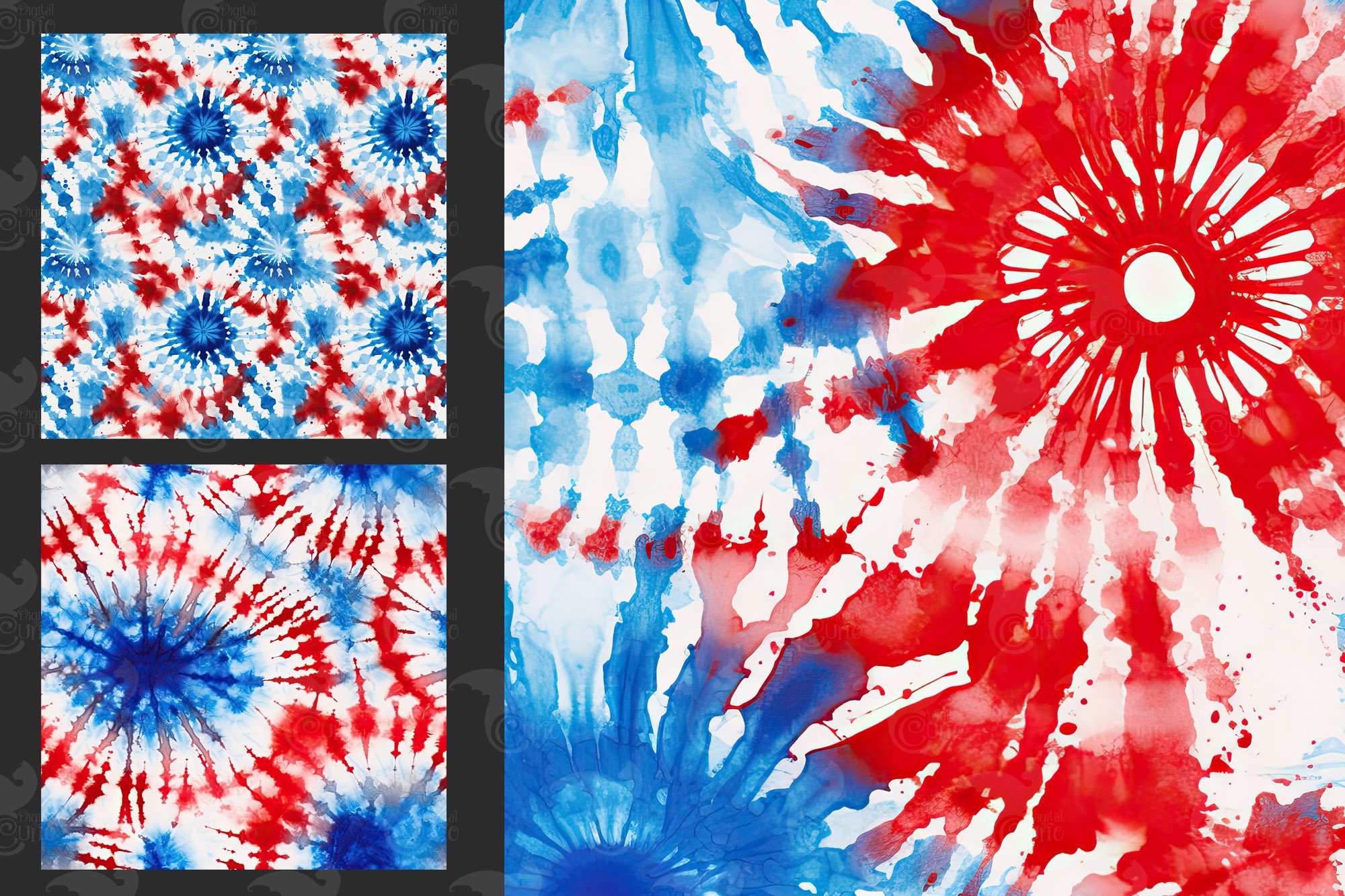 Red White and Blue Tie Dye Digital Paper, Seamless Textures (digital ...