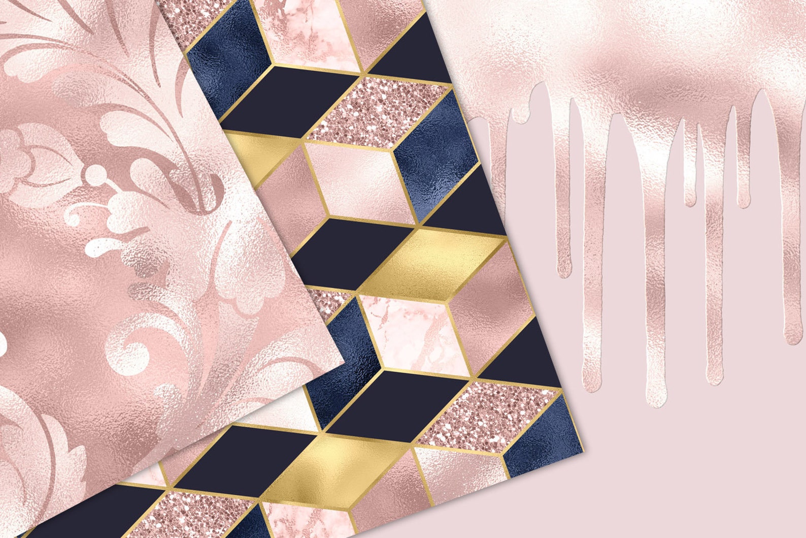 Delicate Blush Digital Paper Seamless Blush Pink and Navy | Etsy