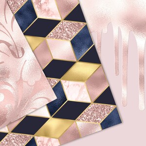 Delicate Blush Digital Paper, Seamless Blush Pink and Navy Blue ...