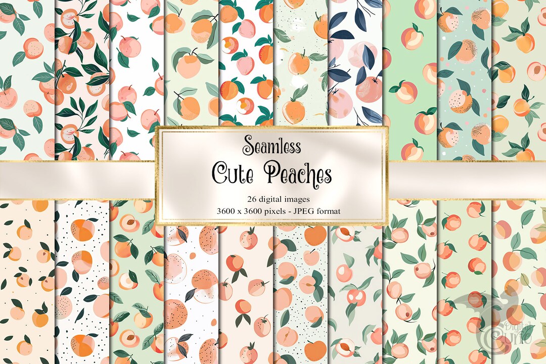 Peach Digital Paper – Seamless Pastel Fruit Patterns (digital Download ...