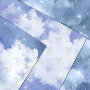 Blue Cloudy Skies Digital Paper - Stars and Clouds Galaxy Background ...