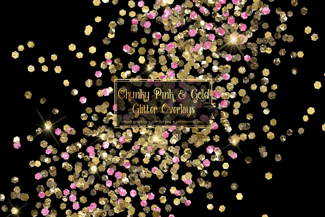 Chunky Pink and Gold Glitter Overlays, Digital Glitter Png Overlays ...