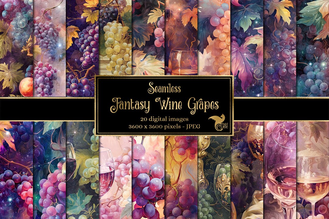 Fantasy Wine Grapes Digital Paper, Seamless Printable Textures (digital ...