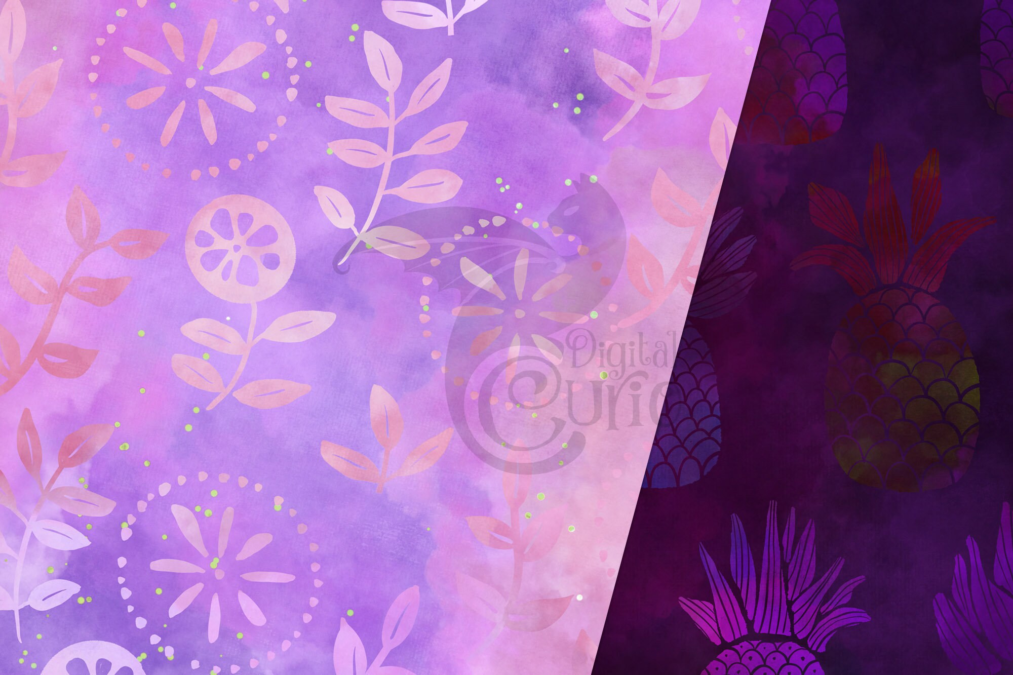 Purple Batik Digital Paper - Hand Drawn Seamless Patterns Instant ...