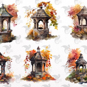 Watercolor Autumn Wells Clipart - Fall Cute Little Wishing Well PNG ...