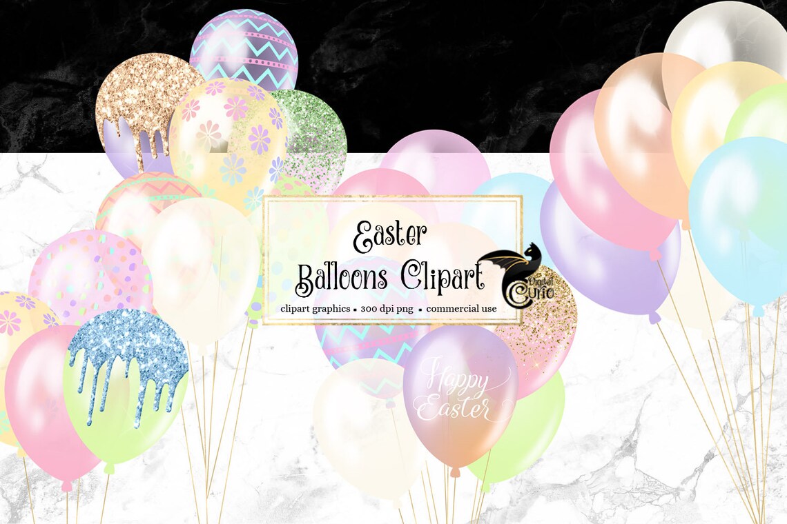 Easter Balloons Clipart Pastel Rainbow Glitter Balloon - Etsy