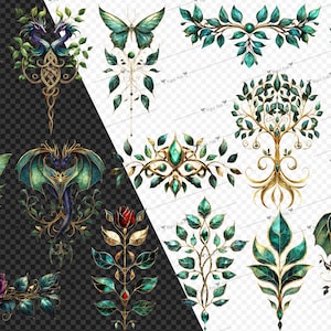 Elven Forest Emblems – Fantasy Leaf & Tree Graphics (PNG, Digital ...