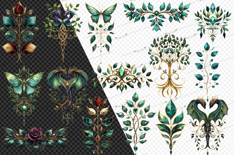 Elven Forest Emblems – Fantasy Leaf & Tree Graphics (PNG, Digital ...