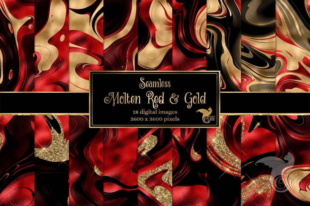 Molten Red and Gold Digital Paper, Liquid Foil, Glitter Backgrounds ...