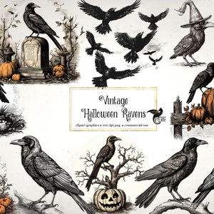 Vintage Halloween Clipart, Antique Halloween Clip Art Graphics, Skulls ...