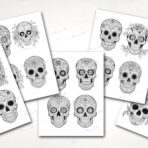 Sugar Skulls Line Art Clipart - Día De Muertos Graphics (digital ...