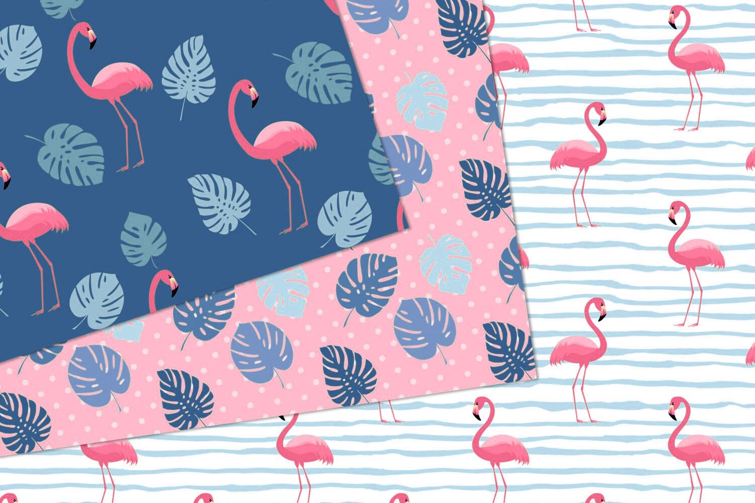 Pink and Blue Flamingo Digital Paper, Tropical Patterns (digital ...