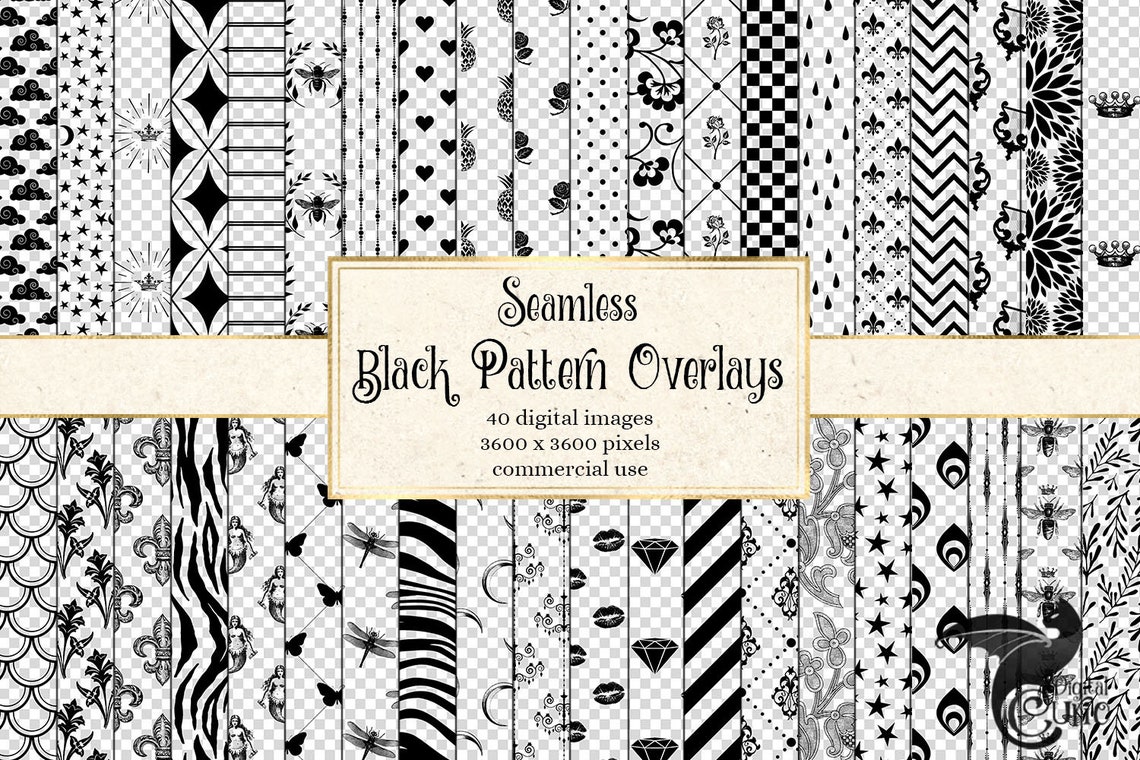 Black Pattern Overlays 2 Seamless PNG Transparent Patterns - Etsy
