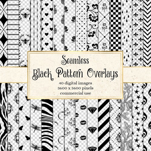 Black Pattern Overlays 2 Seamless PNG Transparent Patterns - Etsy