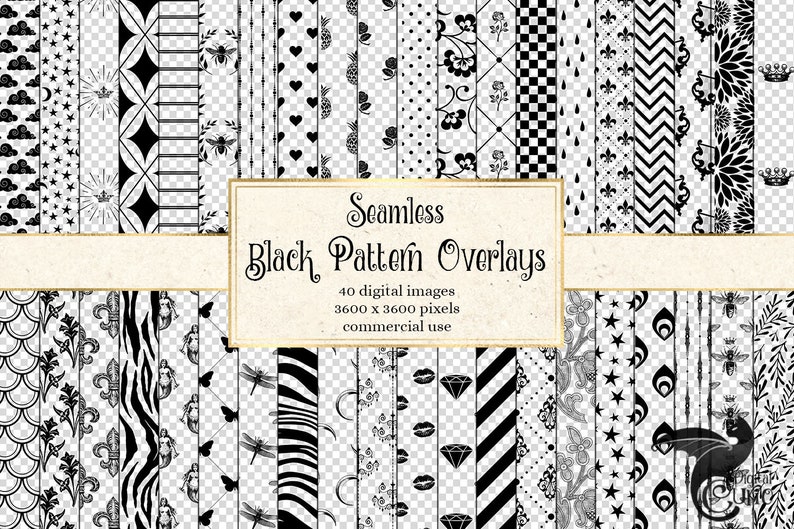 Black Pattern Overlays 2 Seamless PNG Transparent Patterns | Etsy UK