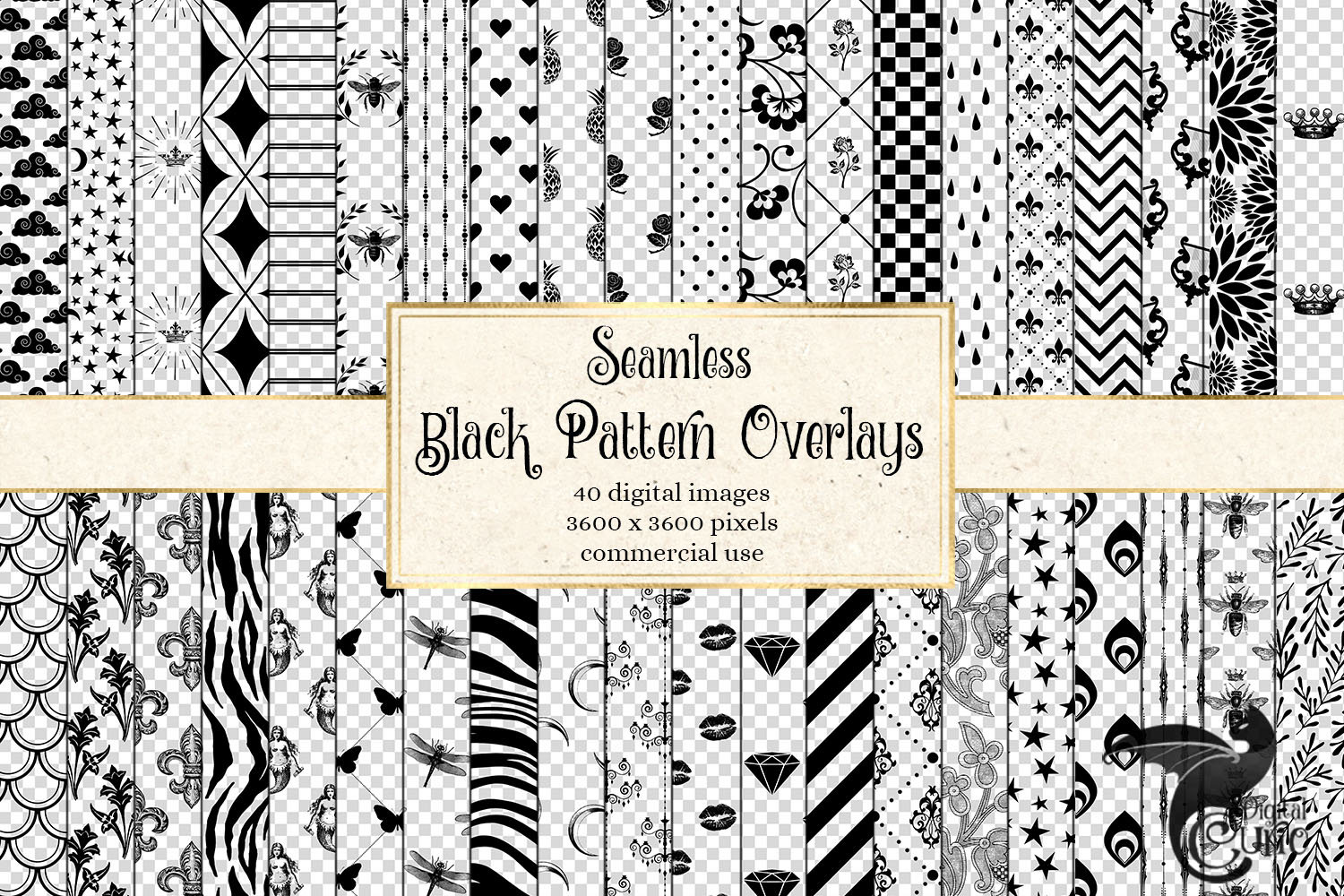 Black Pattern Overlays 2 seamless PNG transparent patterns | Etsy