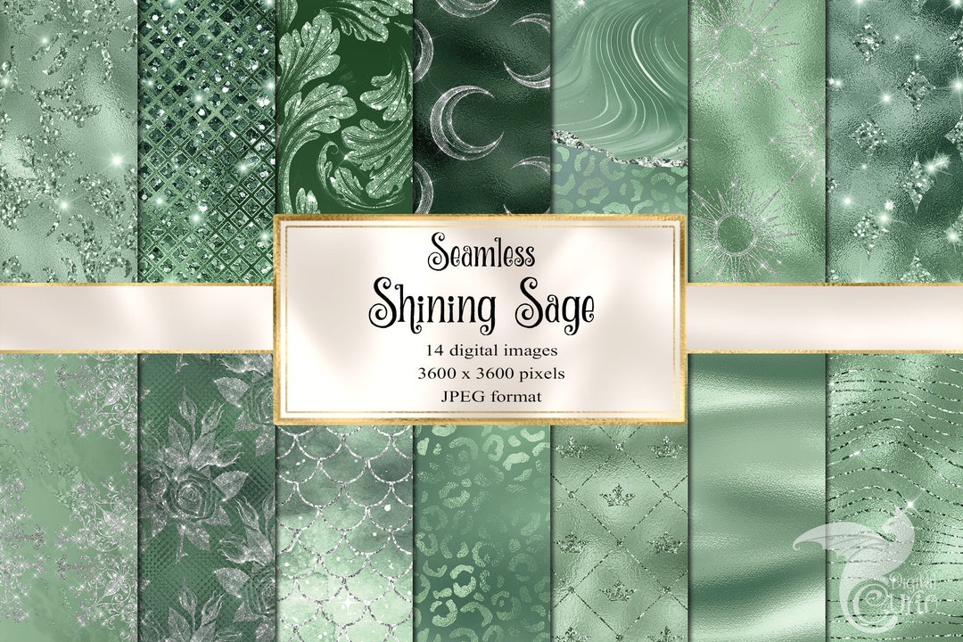 Shining Sage Digital Paper, Seamless Textures With Shimmer Foil and ...
