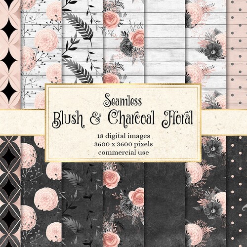 Blush and Charcoal Floral Digital Paper Rustic Seamless - Etsy