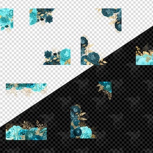 5x7 Turquoise and Gold Floral Overlays for Invitations, Planners ...