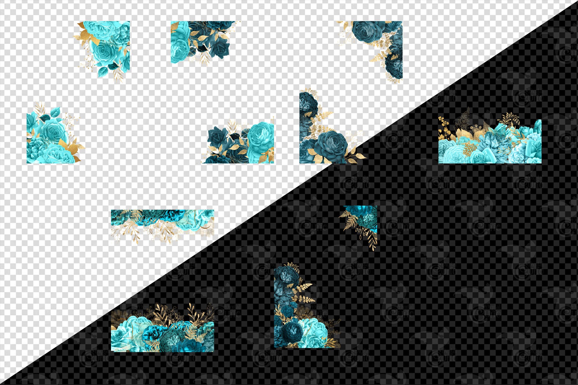 5x7 Turquoise and Gold Floral Overlays for Invitations - Etsy