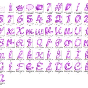 Purple Foil Balloon Script Alphabet Clip Art - Digital Instant Download ...