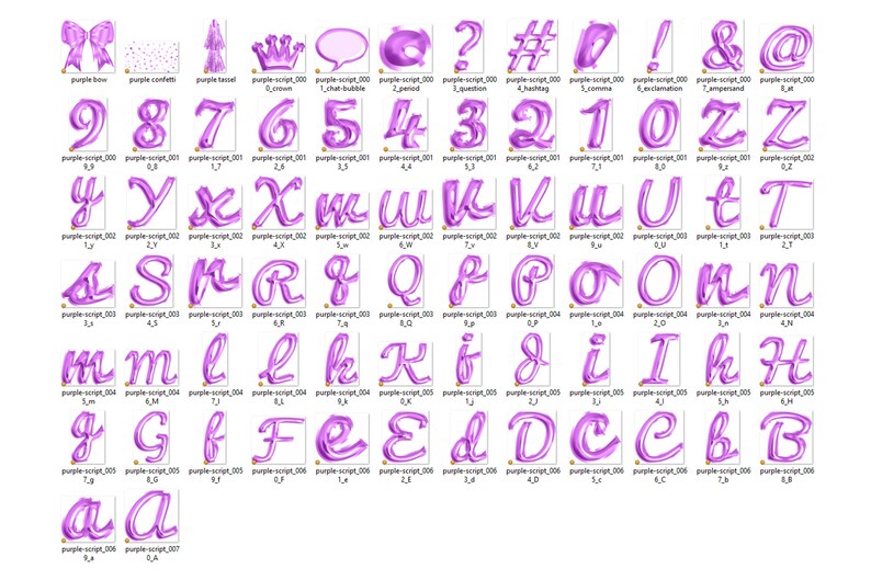 Purple Foil Balloon Script Alphabet Clip Art Digital Instant - Etsy