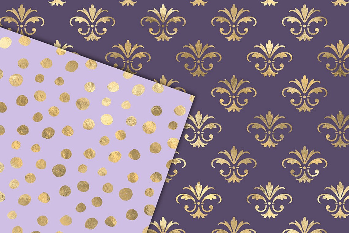 Lavender and Gold Digital Paper Seamless Purple Gold Foil | Etsy