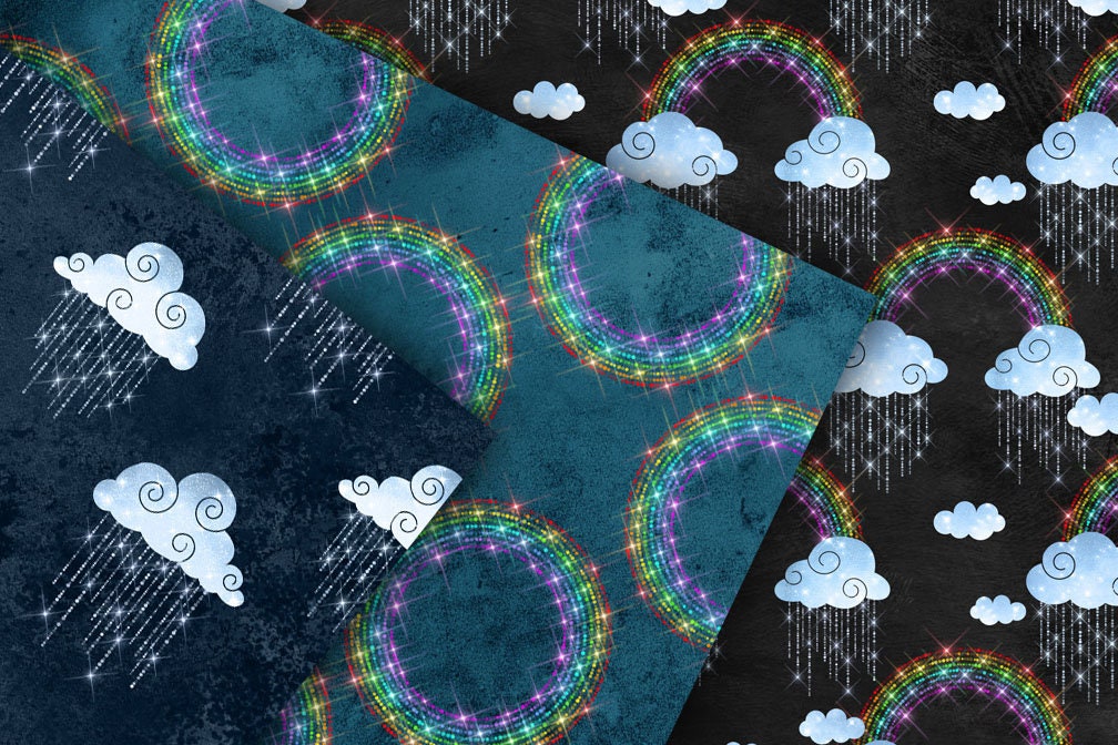 Glittering Rain Digital Paper Rainbow Patterns and Seamless - Etsy