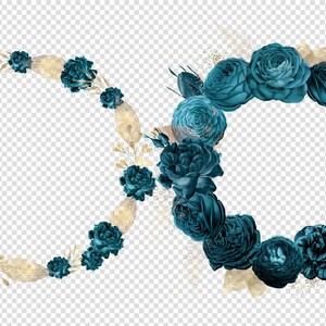 Turquoise and Gold Wreaths Clipart, Teal Rose Wreath Clip Art in PNG ...
