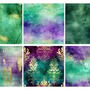 Mardi Gras Watercolor Textures - Purple Green and Gold Printable ...