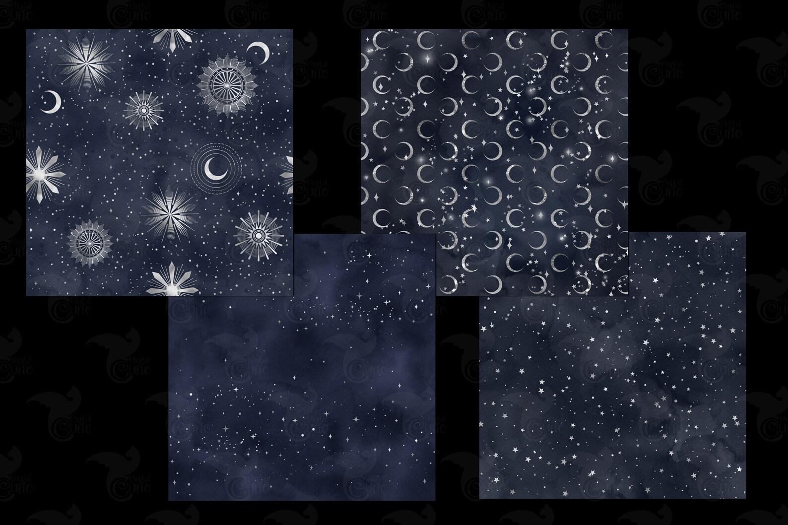 Silver Starry Night Digital Paper Backgrounds Seamless - Etsy