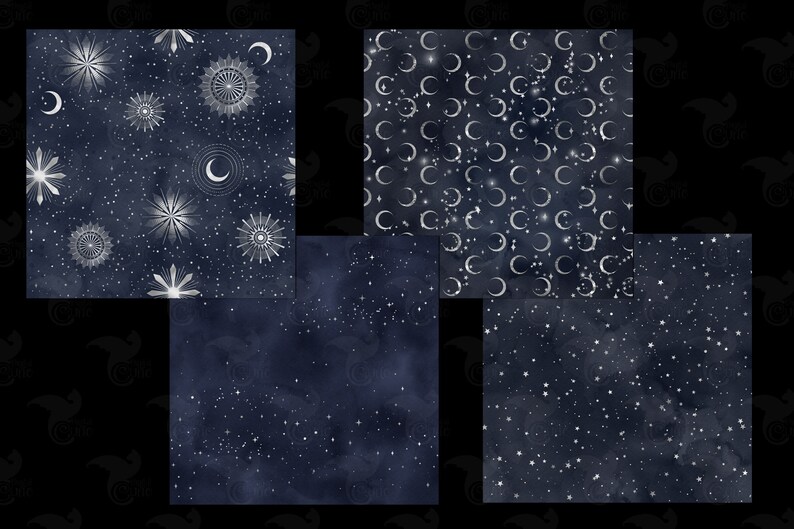 Silver Starry Night Digital Paper Backgrounds Seamless - Etsy
