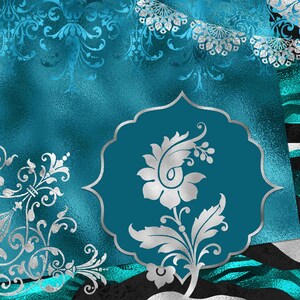 Turquoise and Silver Digital Scrapbooking Kit, Clipart and Seamless ...