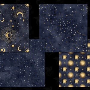 Celestial Starry Night Digital Paper - Seamless Starry Night Patterns ...