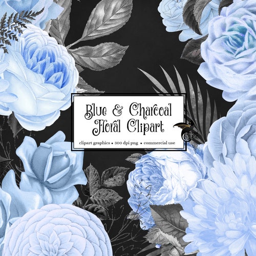 Aqua and Gold Floral Clip Art Digital Instant Download - Etsy