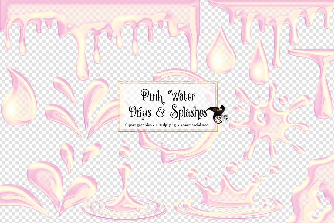 Pink Water Drips and Splashes Clipart - Digital Clip Art Overlays ...