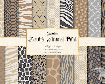 Neutral Animal Print Digital Paper, Seamless Safari Patterns (digital ...