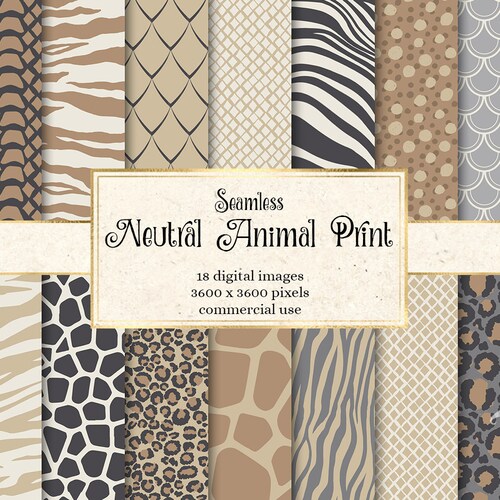 Neutral Animal Print Digital Paper Seamless Animal Skin - Etsy