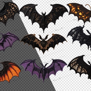 Embroidered Bats Clipart - Halloween Cute Embroidery Vampire Bats PNG ...