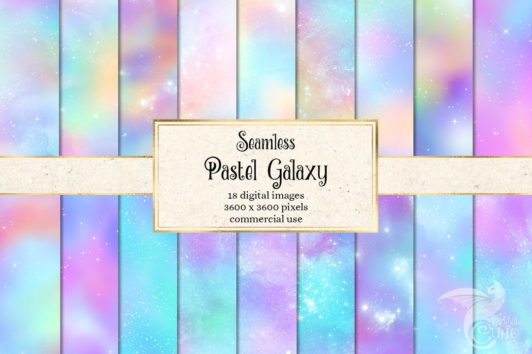Pastel Galaxy Digital Paper, Seamless Rainbow Starry Night Backgrounds ...