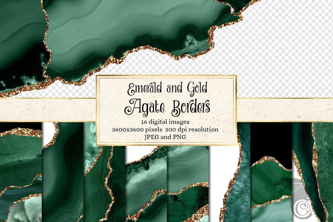 Emerald Green Agate Borders With Gold Glitter (PNG, JPEG) - Etsy