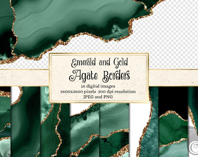 Emerald Green Digital Paper Clipart, Watercolor Digital Papers, Gold ...
