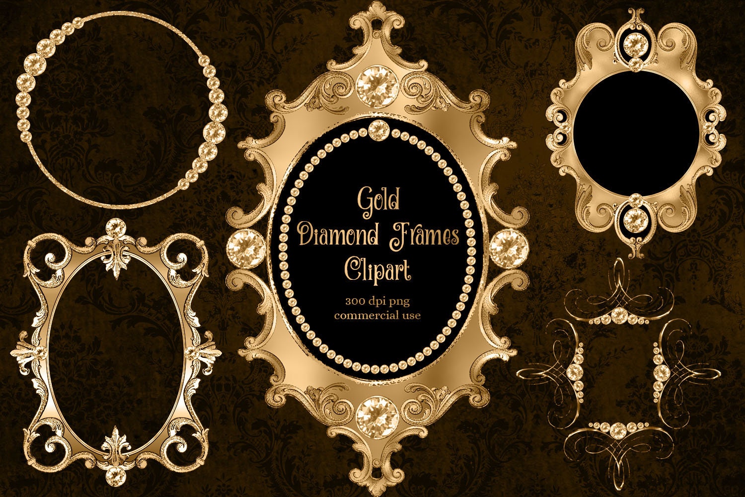 Gold Diamond Frames Clipart Antique Fancy Frame Clip Art - Etsy