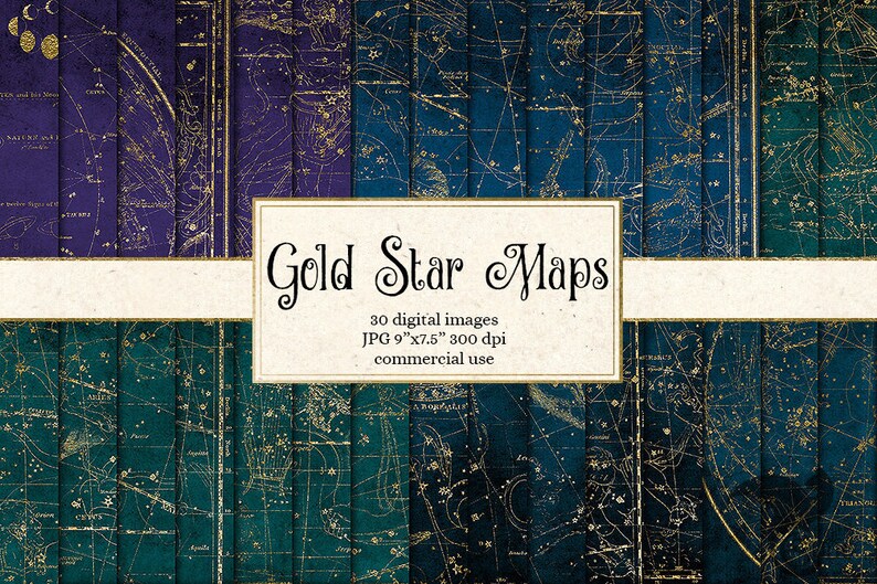Gold Star Maps Digital Paper Printable scrapbook paper | Etsy