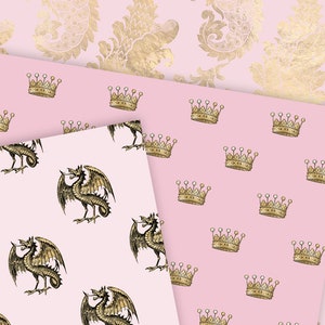 Pink and Gold Princess Digital Paper, Seamless Pink and Gold Digital ...